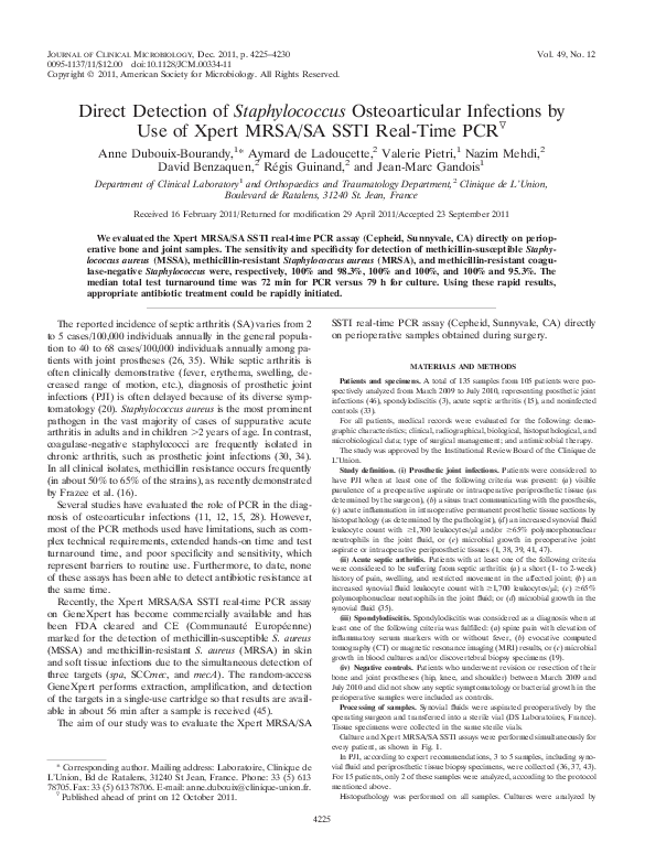 (PDF) Direct Detection of Staphylococcus Osteoarticular Infections by ...