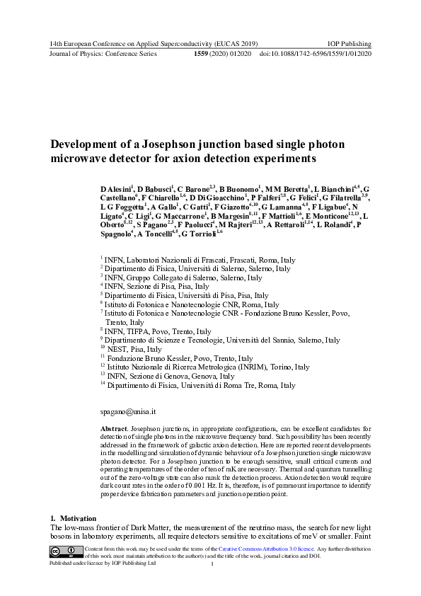 (PDF) Development of a Josephson junction based single photon microwave ...