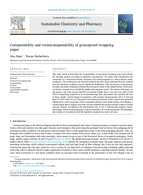 (PDF) Compostability and vermicompostability of greaseproof wrapping paper
