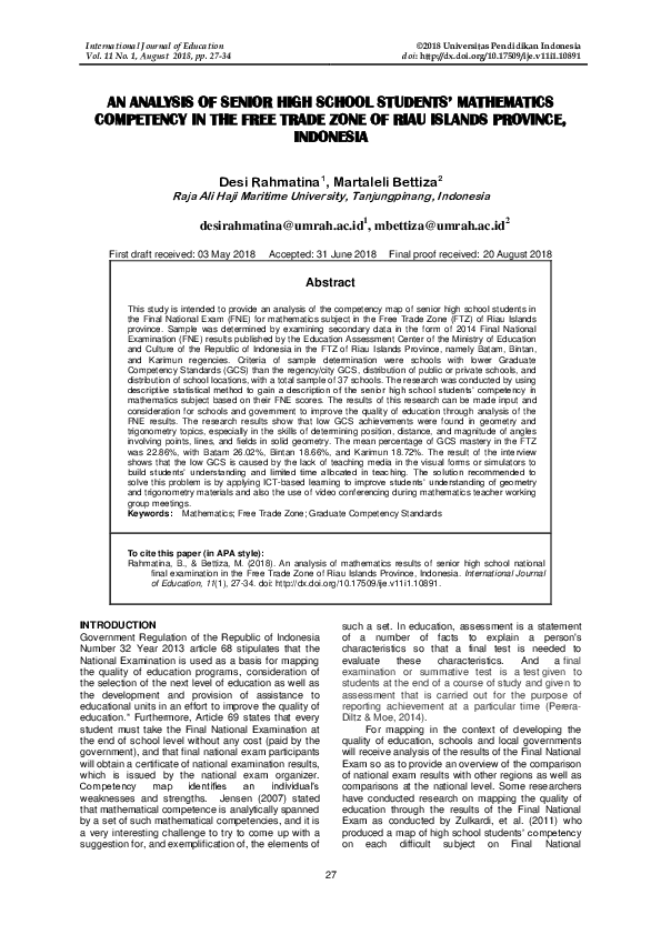 (PDF) An Analysis of Senior High School Students’ Mathematics Competency in the Free Trade Zone ...