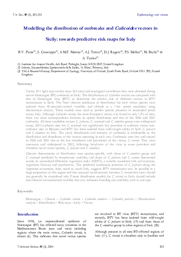 (PDF) Modelling the distribution of outbreaks and Culicoides vectors in ...