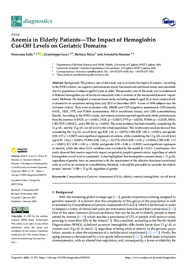 (PDF) Anemia in Elderly Patients—The Impact of Hemoglobin Cut-Off ...