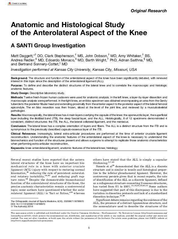(PDF) Anatomic and Histological Study of the Anterolateral Aspect of ...