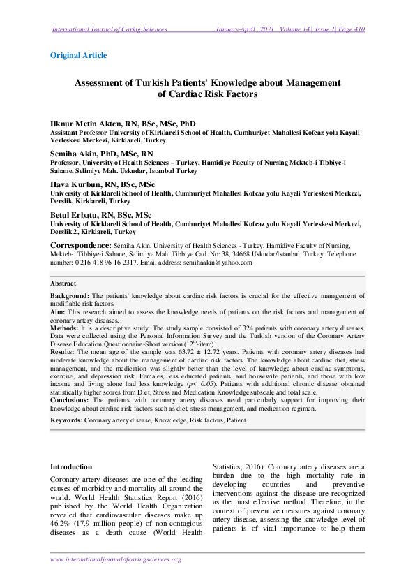(PDF) Assessment of Turkish Patients' Knowledge about Man agement of ...