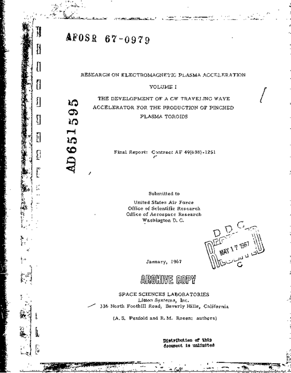 (PDF) Research on Electromagnetic Plasma Acceleration. Volume I. The ...