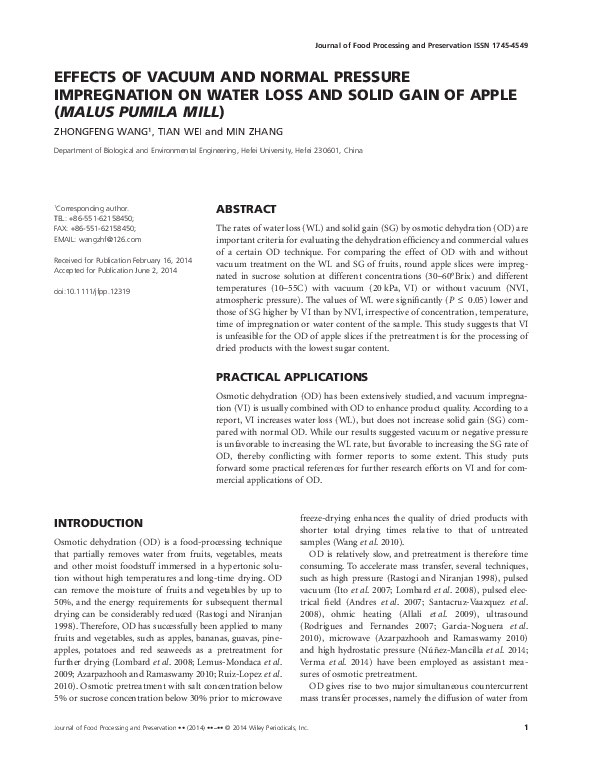 (PDF) Effects of Vacuum and Normal Pressure Impregnation on Water Loss ...
