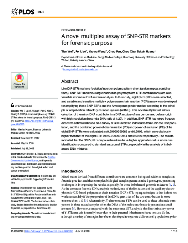 (PDF) A novel multiplex assay of SNP-STR markers for forensic purpose