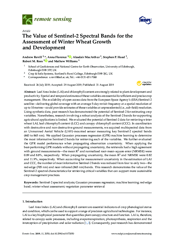 (PDF) The Value of Sentinel-2 Spectral Bands for the Assessment of ...