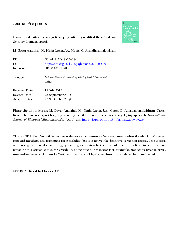 Pdf Cross Linked Chitosan Microparticles Preparation By Modified
