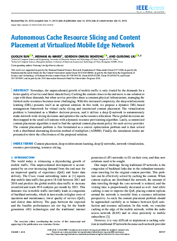 (PDF) Autonomous Cache Resource Slicing and Content Placement at Virtualized Mobile Edge Network