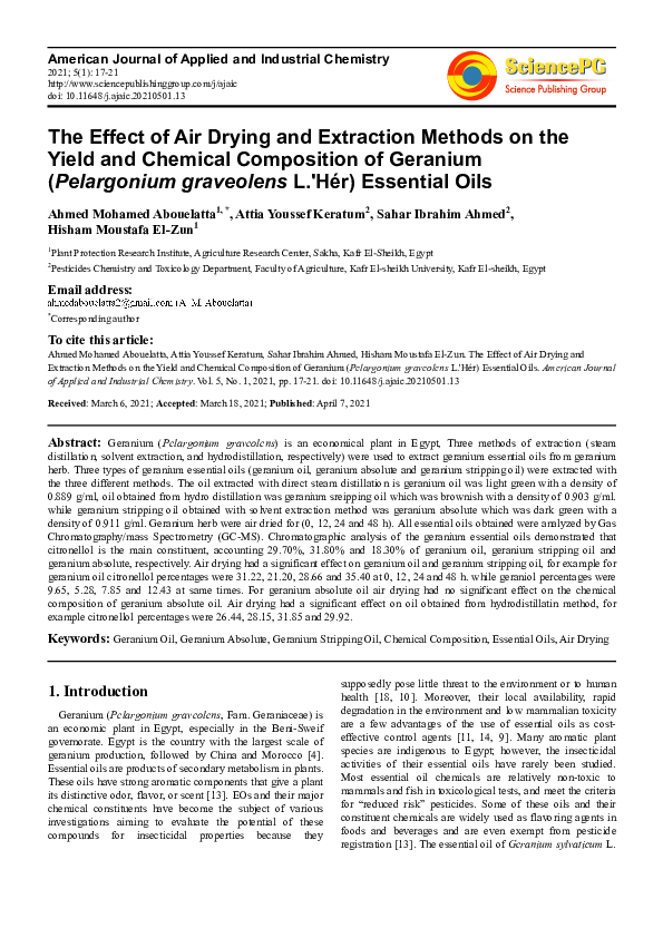 (PDF) The Effect of Air Drying and Extraction Methods on the Yield and Chemical Composition of ...