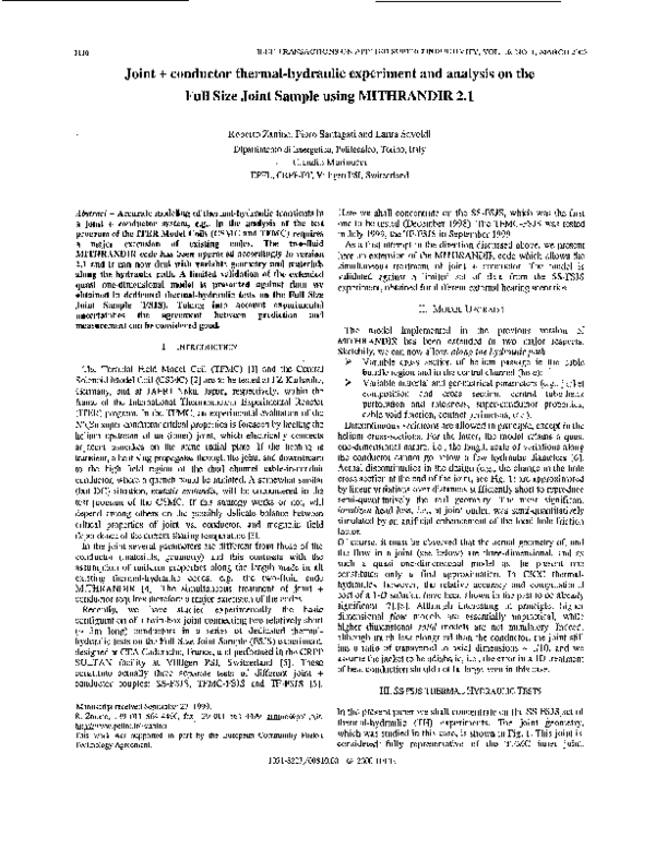 (PDF) Joint+conductor thermal-hydraulic experiment and analysis on the ...