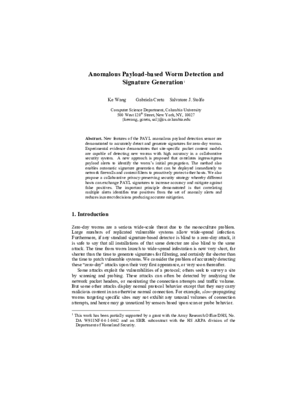 (PDF) Anomalous Payload-Based Worm Detection and Signature Generation
