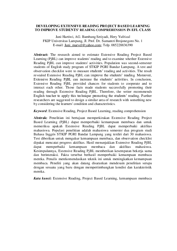 Developing Extensive Reading Project based Learning to Improve Students ...
