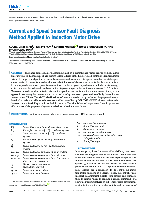 Pdf Current And Speed Sensor Fault Diagnosis Method Applied To Induction Motor Drive