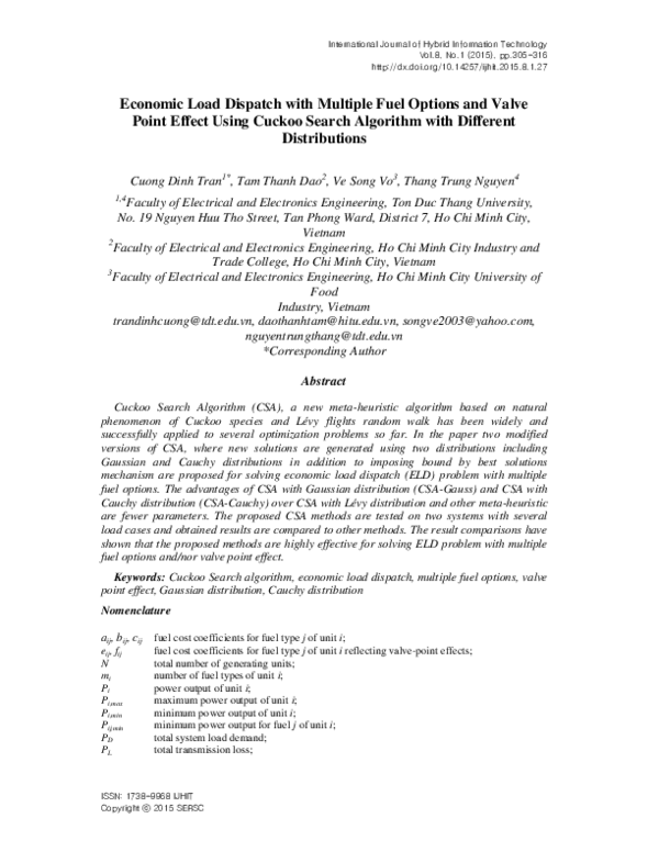 (PDF) Economic Load Dispatch with Multiple Fuel Options and Valve Point Effect Using Cuckoo ...