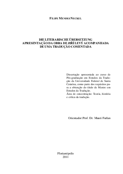 (PDF) Die literarische Übersetzung: apresentação da obra de Jirí Levý ...