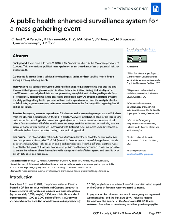 (PDF) A public health enhanced surveillance system for a mass gathering ...