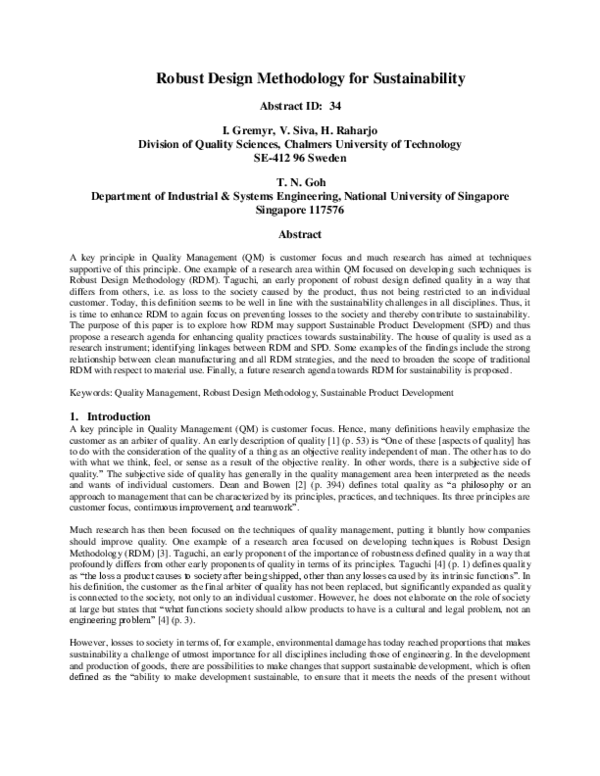 (PDF) Robust Design Methodology for Sustainability