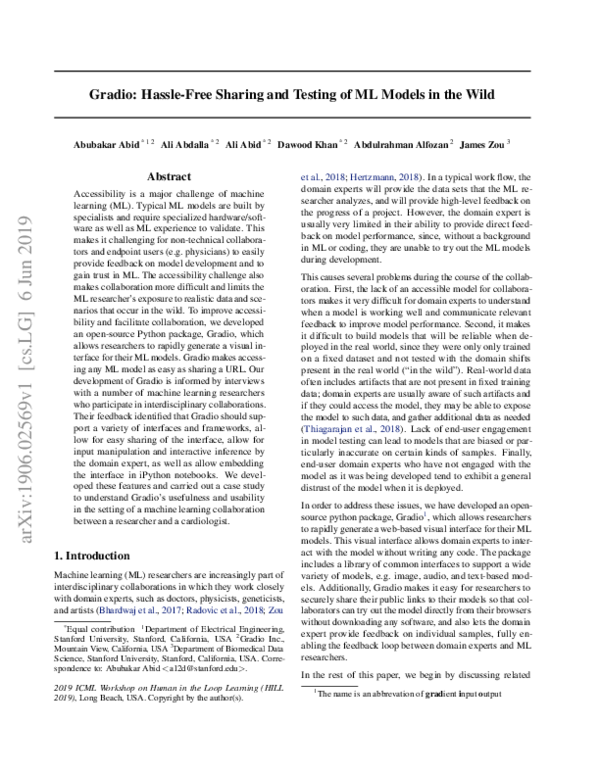 (PDF) Gradio: Hassle-Free Sharing and Testing of ML Models in the Wild
