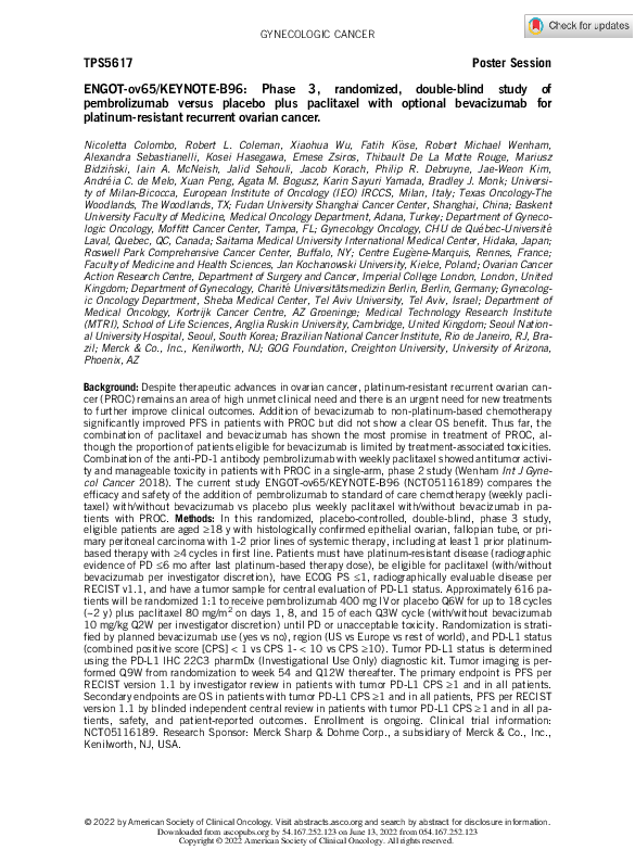 (PDF) ENGOT-ov65/KEYNOTE-B96: Phase 3, randomized, double-blind study of pembrolizumab versus ...