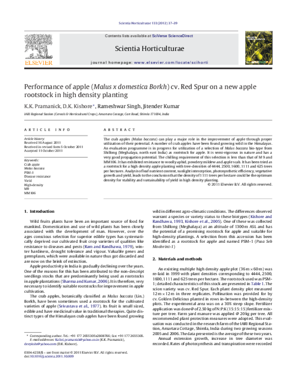 (PDF) Performance of apple (Malus x domestica Borkh) cv. Red Spur on a ...