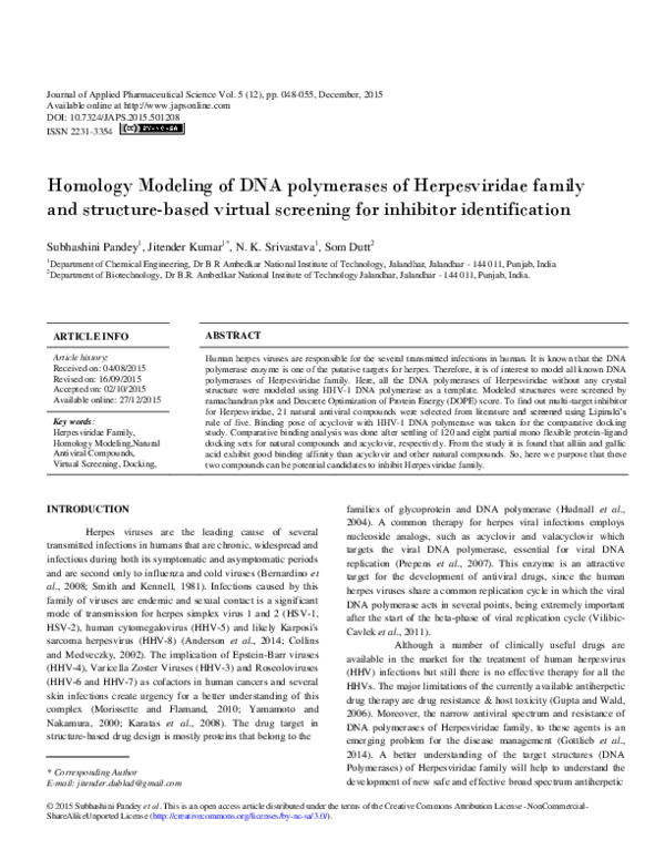 (PDF) Homology Modeling of DNA polymerases of Herpesviridae family and ...