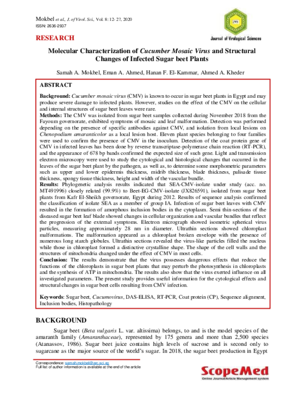 (PDF) Molecular Characterization of Cucumber Mosaic Virus and ...