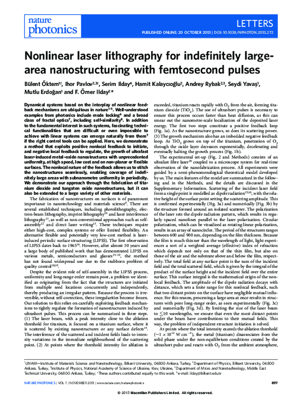 (PDF) Nonlinear laser lithography for indefinitely large-area ...