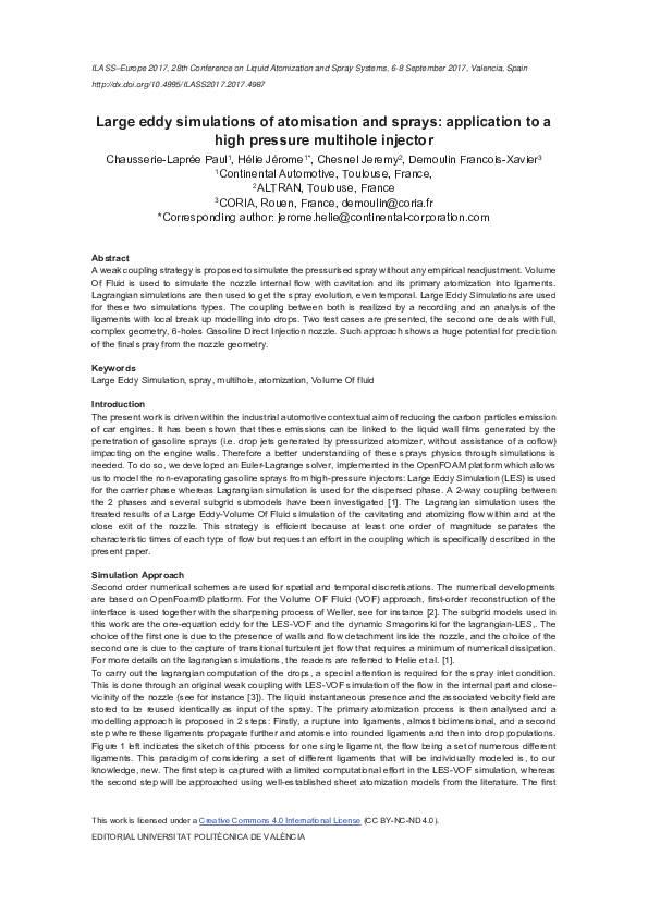 (PDF) Large eddy simulations of atomisation and sprays: application to a high pressure multihole ...