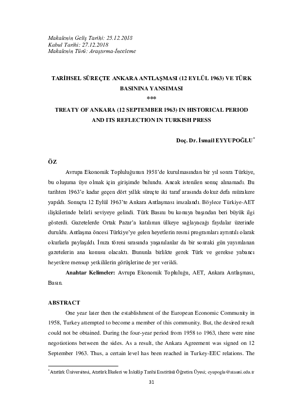 (PDF) Treaty of Ankara (12 September 1963) in Historical Period and Its ...