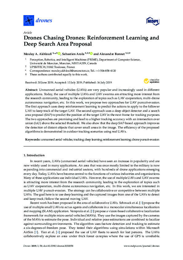 Pdf Drones Chasing Drones Reinforcement Learning And Deep Search