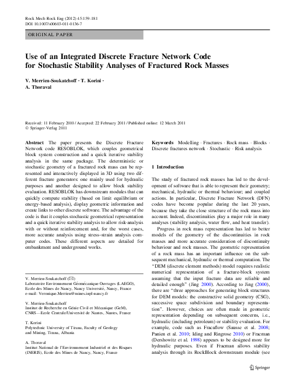(PDF) Use of an Integrated Discrete Fracture Network Code for Stochastic Stability Analyses of ...