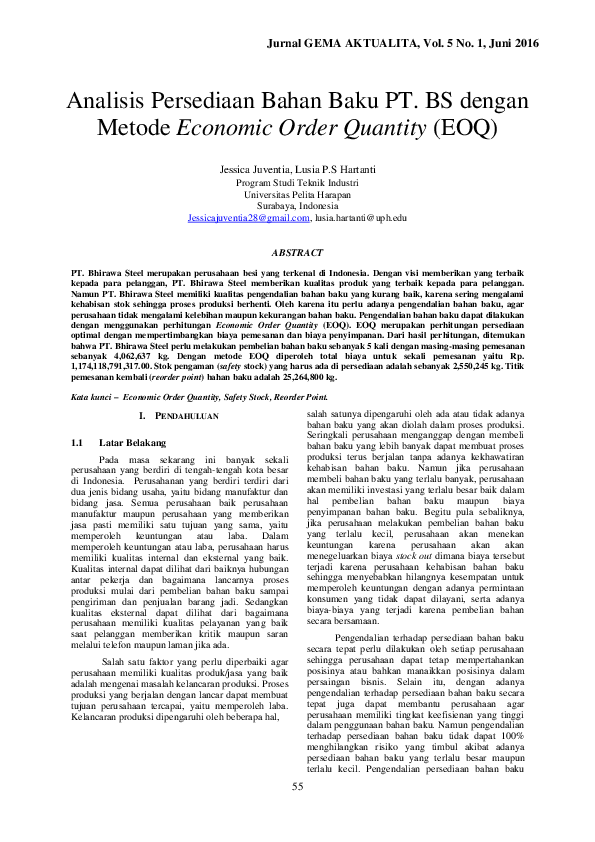 (PDF) Analisis Persediaan Bahan Baku PT. BS dengan Metode Economic ...