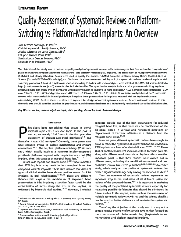 (PDF) Quality Assessment of Systematic Reviews on Platform-Switching vs Platform-Matched ...