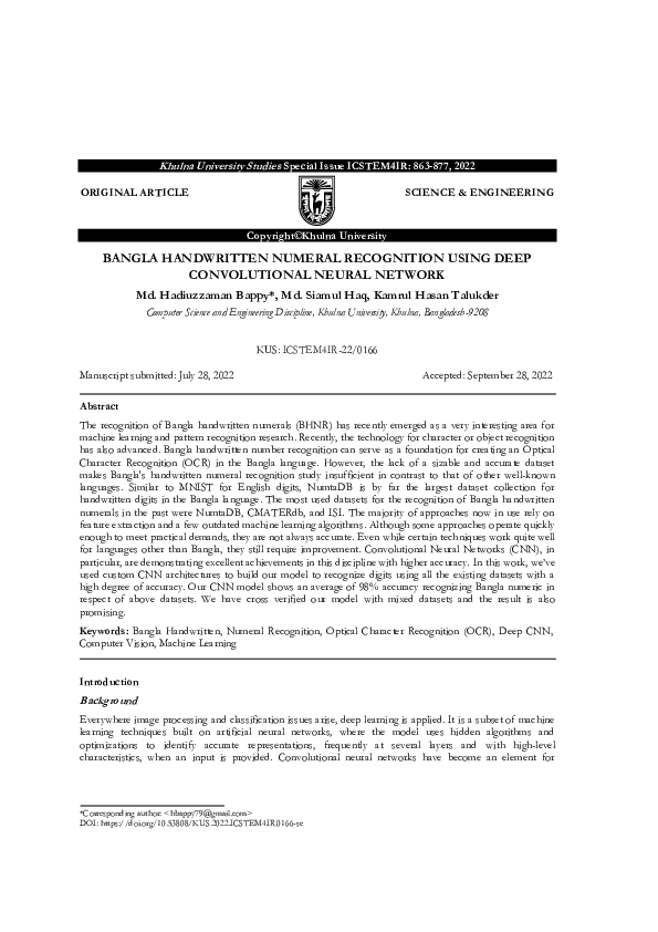 Pdf Bangla Handwritten Numeral Recognition Using Deep Convolutional Neural Network