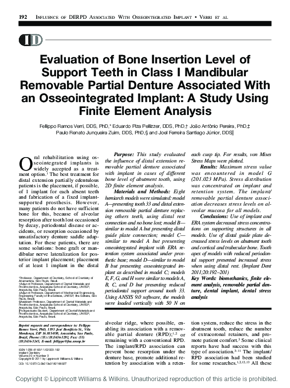 (PDF) Evaluation of Bone Insertion Level of Support Teeth in Class I Mandibular Removable ...