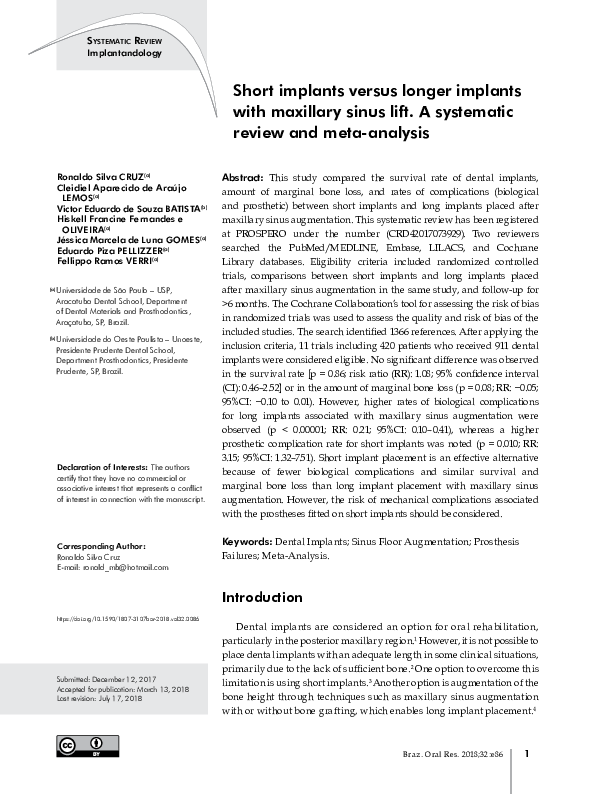 (PDF) Short implants versus longer implants with maxillary sinus lift ...