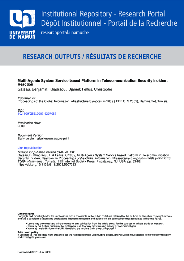 (PDF) Multi-agents system service based platform in telecommunication security incident reaction