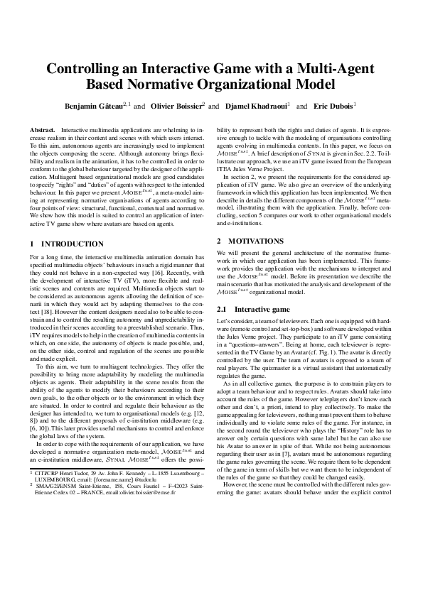 (PDF) Controlling an Interactive Game with a Multi-agent Based ...