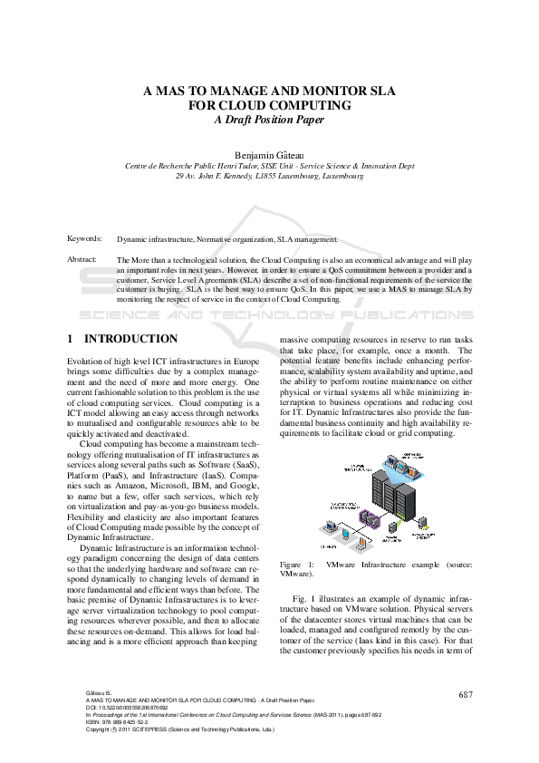 Pdf A Mas To Manage And Monitor Sla For Cloud Computing A Draft