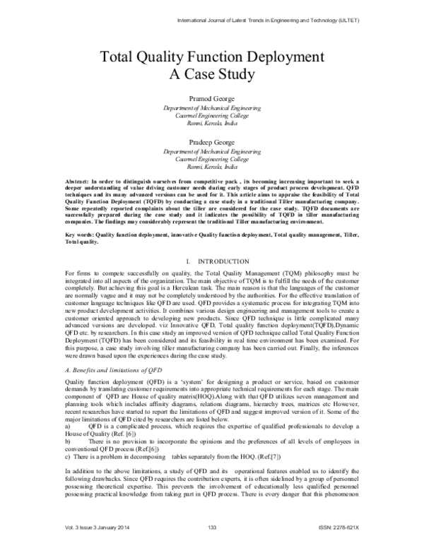 (PDF) Total Quality Function Deployment A Case Study
