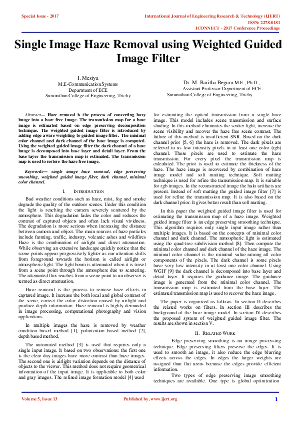 (PDF) Single Image Haze Removal using Weighted Guided Image Filter