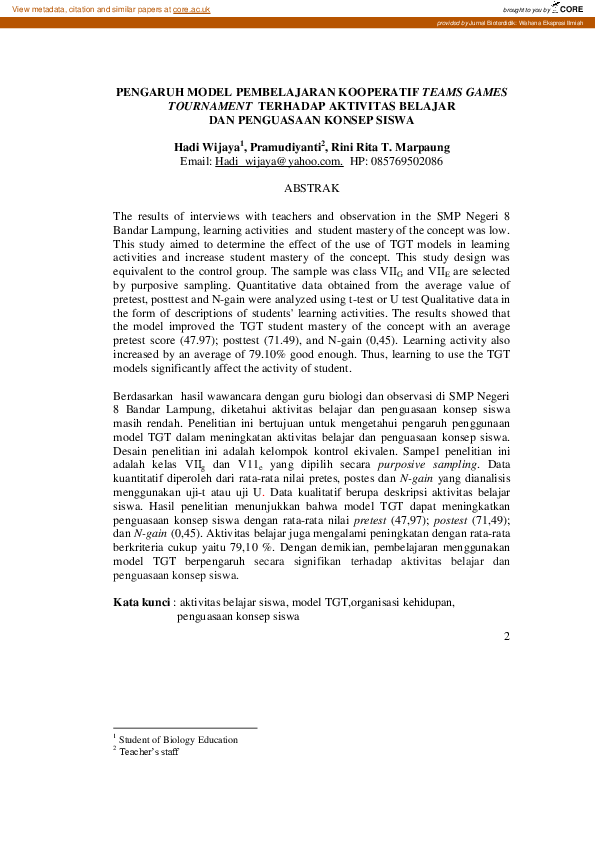 (PDF) Pengaruh Model Pembelajaran Kooperatif Teams Games Tournament Terhadap Aktivitas Belajar ...