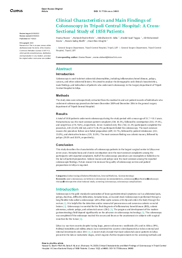 (PDF) Clinical Characteristics and Main Findings of Colonoscopy in ...