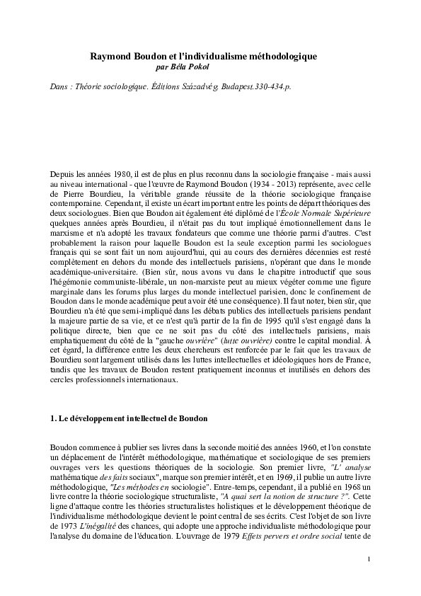 (PDF) Raymond Boudon et l'individualisme méthodologique
