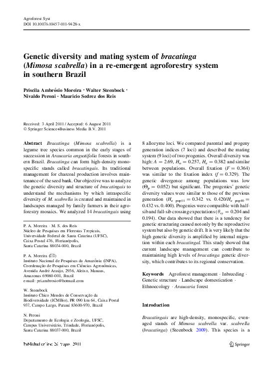 (PDF) Genetic diversity and mating system of bracatinga (Mimosa ...