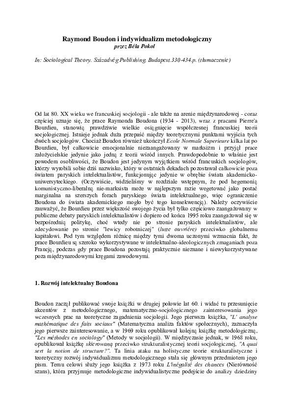 (PDF) Raymond Boudon i indywidualizm metodologiczny