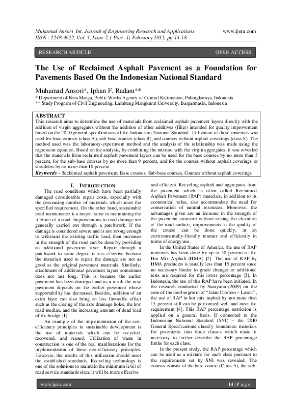 (PDF) The Use of Reclaimed Asphalt Pavement as a Foundation for ...