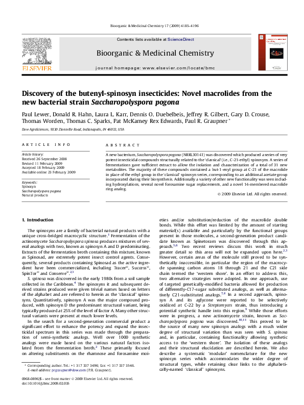 (PDF) Discovery of the butenyl-spinosyn insecticides: Novel macrolides ...